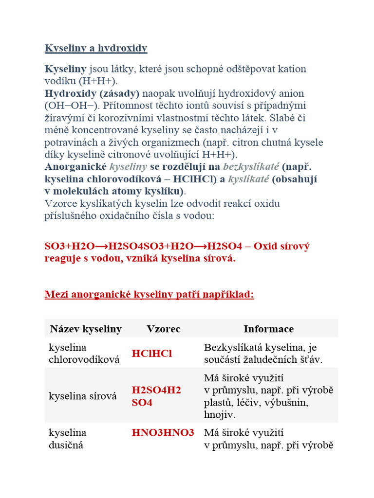 Kyseliny A Hydroxidy | PDF