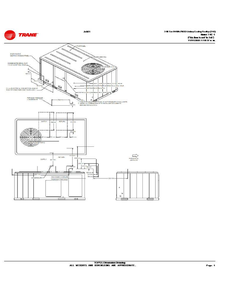 3-10 Ton R410A PKGD Unitary Cooling Rooftop (T4C) Dimension Drawings | PDF