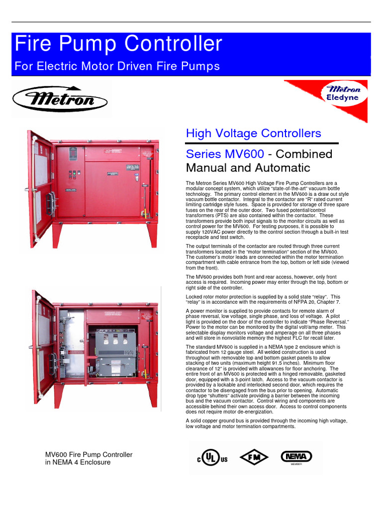 MV600 Electric Motor Driven Fire Pumps | PDF | Fuse (Electrical) | Switch