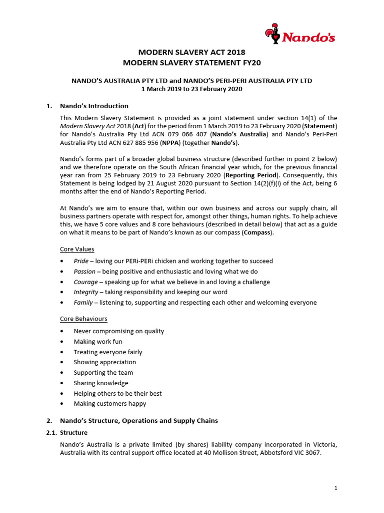 Modern Slavery Statement FY20 Final Signed | PDF | Business