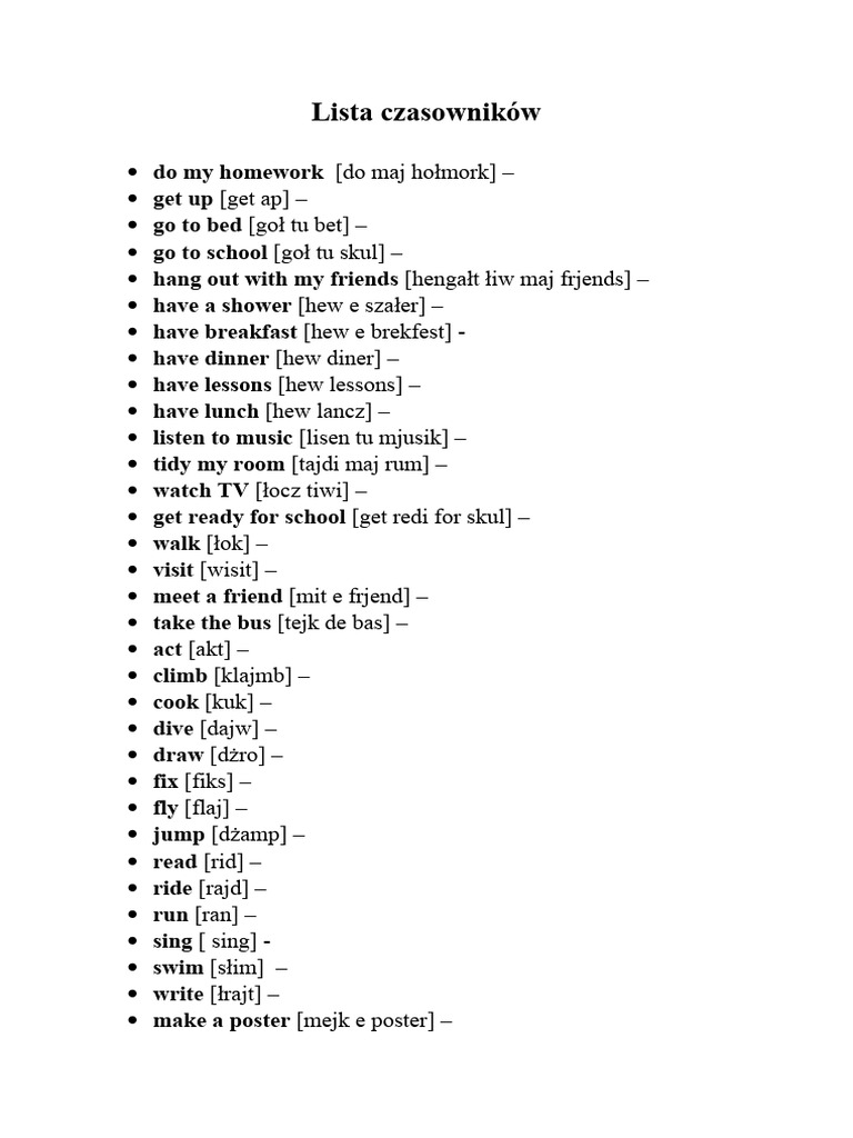 Lista Czasowników | PDF | Foreign Language Studies