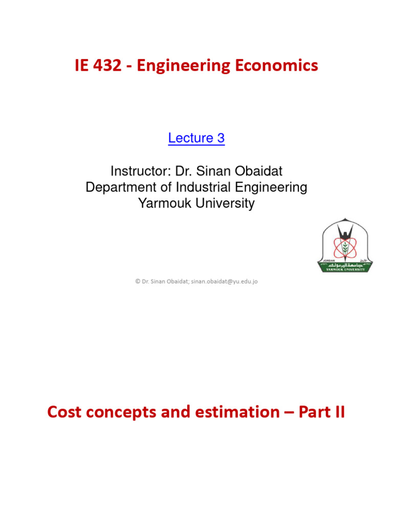Lecture 3 - Cost Concepts and Estimation Part II | PDF