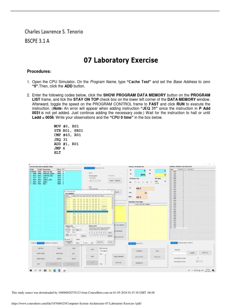 Cache Memory Laboratory Exercise Guide | PDF