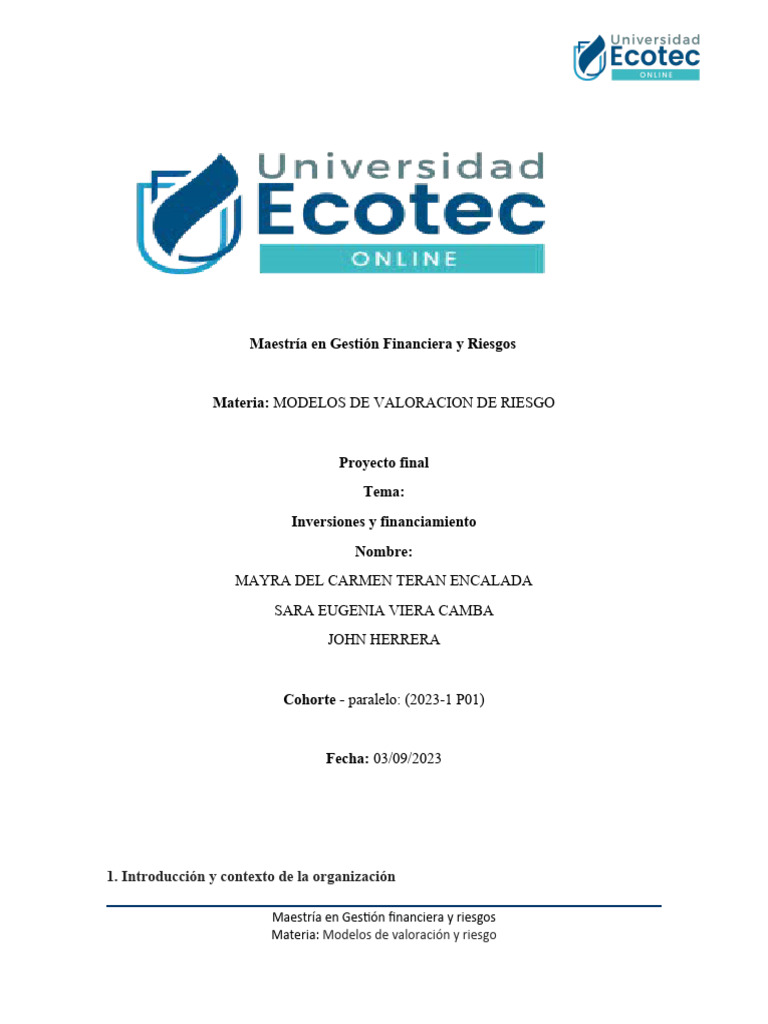 Proyecto Final Modelos de Valoracion y Riesgo - Sara Viera, Mayra Teran ...