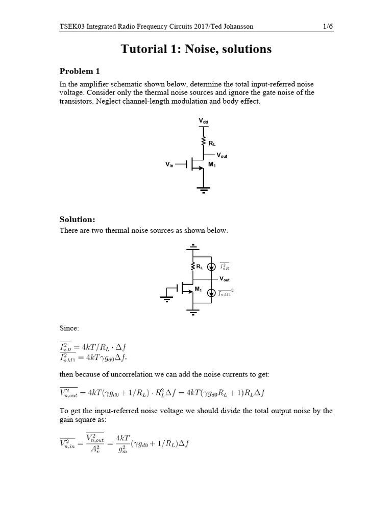 Tutorial 1: Noise, Solutions: Problem 1 | PDF | Amplifier | Electricity