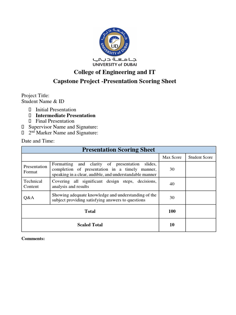 Capstone Project - Presentation Scoring Sheet | PDF