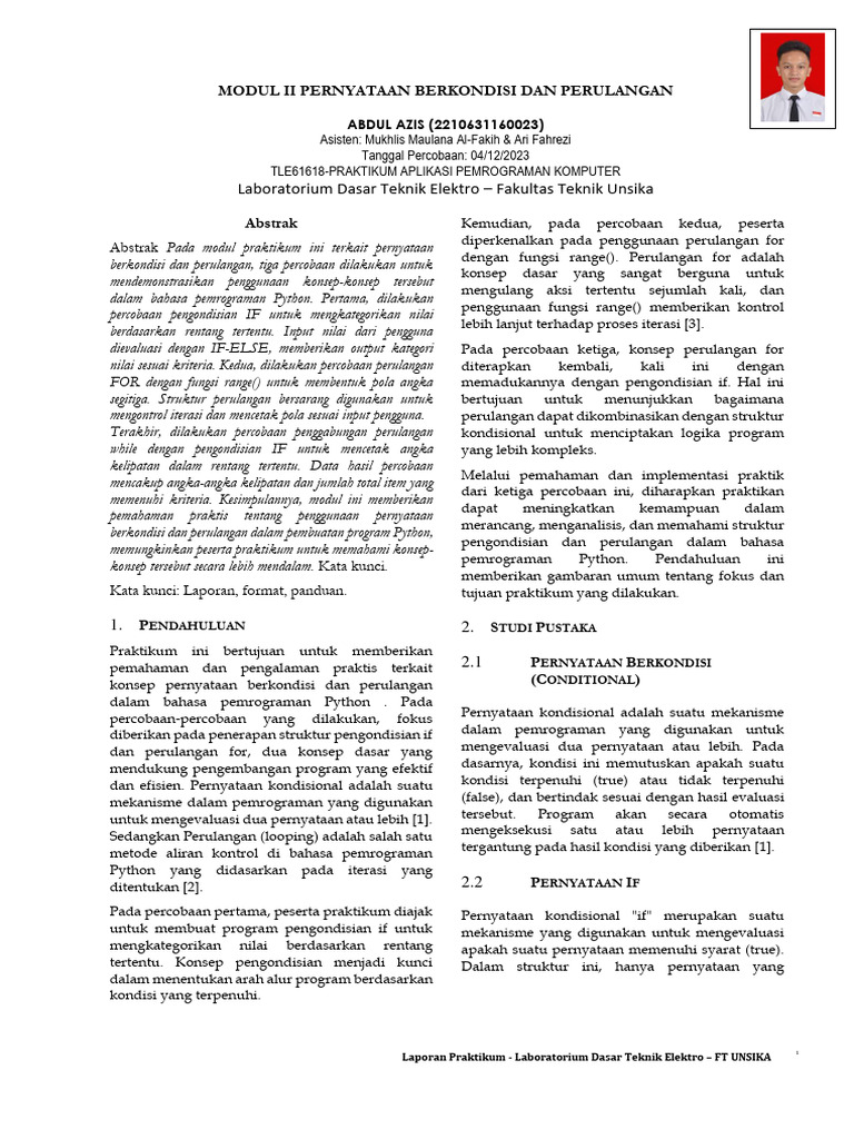 Laporan Praktikum Modul 2 Pernyataan Berkondisi Dan Perulangan | PDF Laporan Praktikum Modul 2 Pernyataan Berkondisi Dan Perulangan | PDF