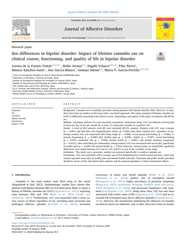 Sex Differences In Bipolar Disorder Impact Of Lifetime Cannabis Use 0756
