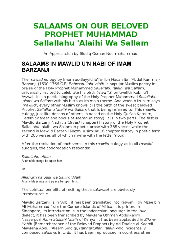 Salaams On Our Beloved Prophet Muhammad | PDF | Muhammad | Prophets And ...