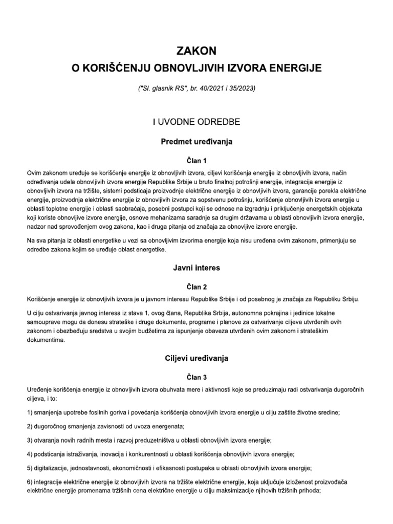 ZAKON o Obnovljivim Izvorima Energije | PDF