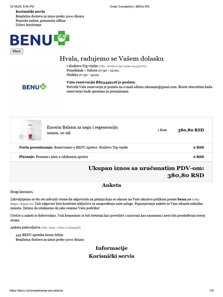 Order Completion - BENU - RS | PDF