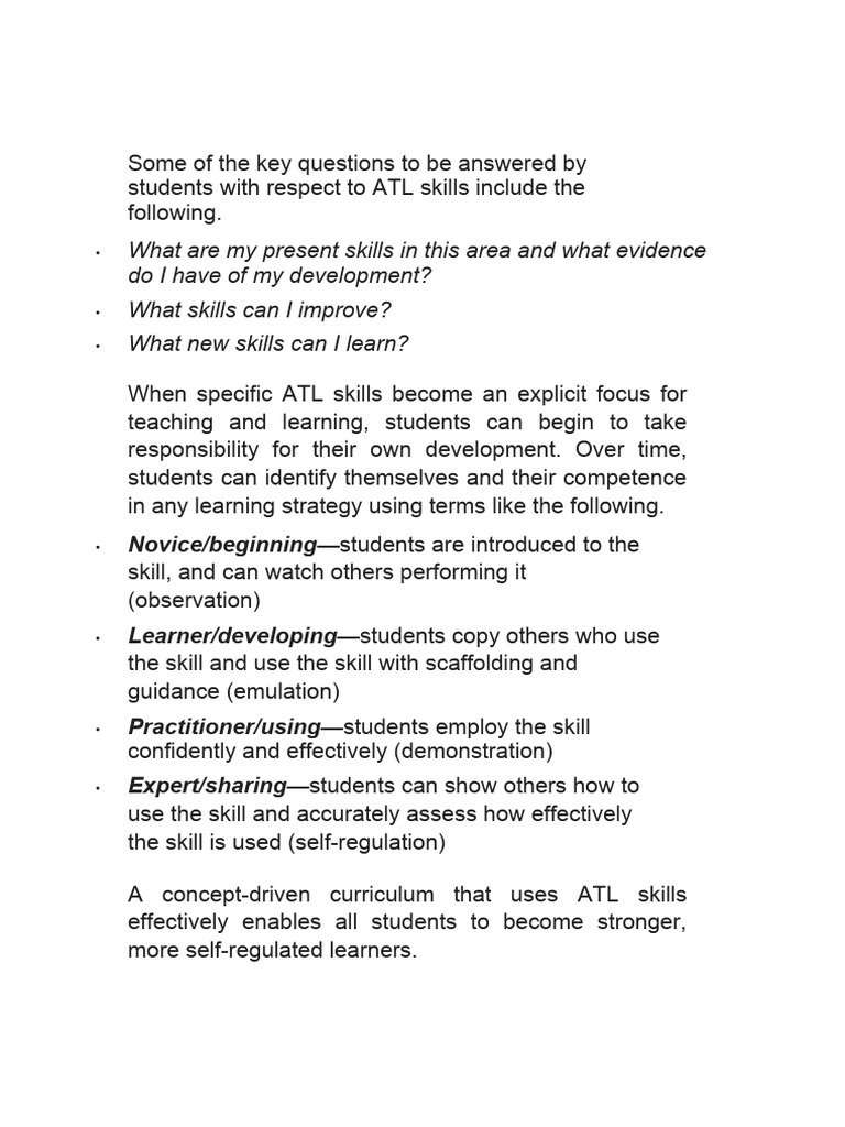 Atl Skills Approaches To Learnin | PDF