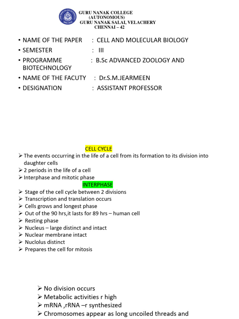 Cell Cycle Mitosis And Meiosis Cell And Molecular Biology Pdf
