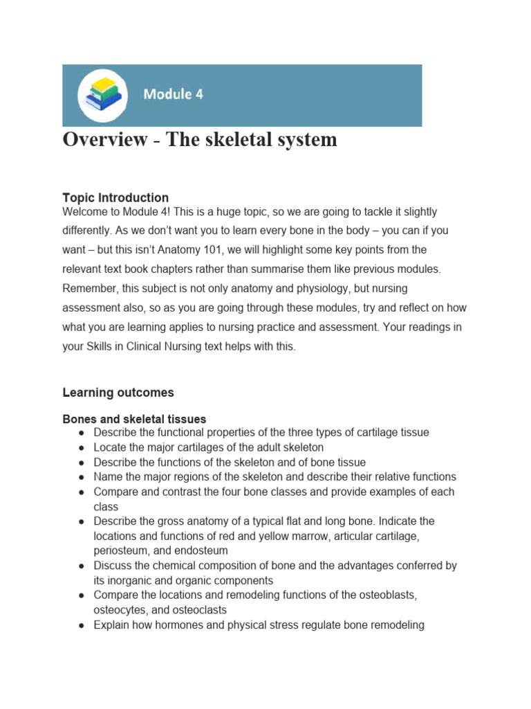 Module 4 The Skeletal System | Download Free PDF | Bone | Skeleton