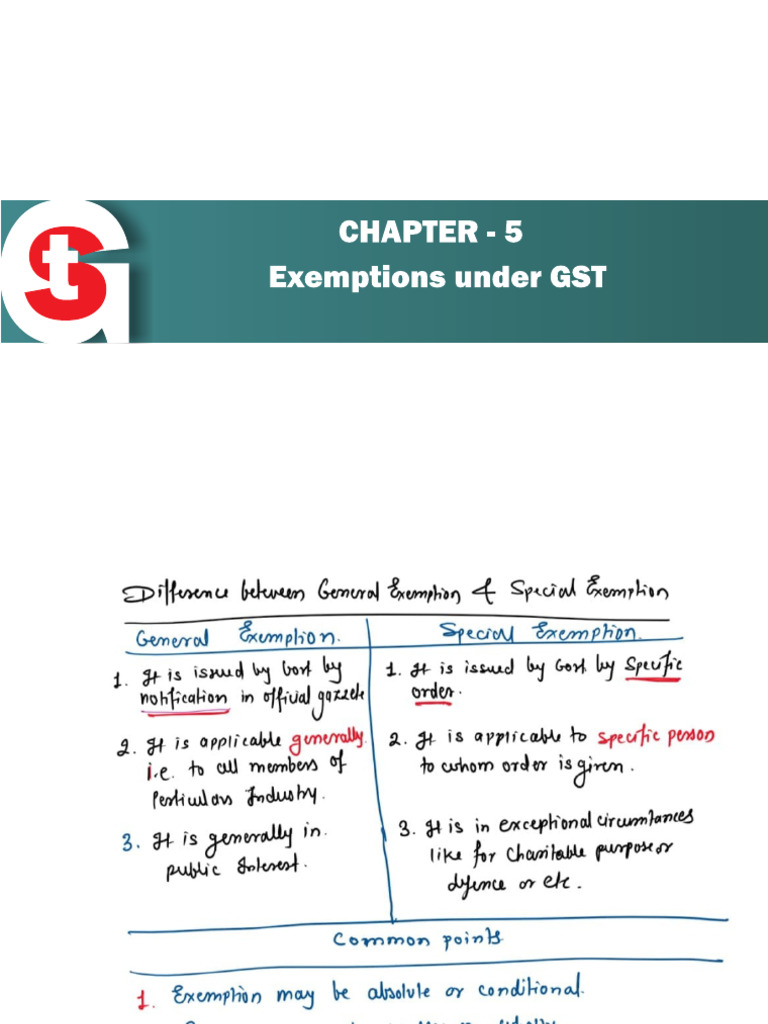 Chapter 5 - Exemptions Under GST | PDF Chapter 5 - Exemptions Under GST | PDF