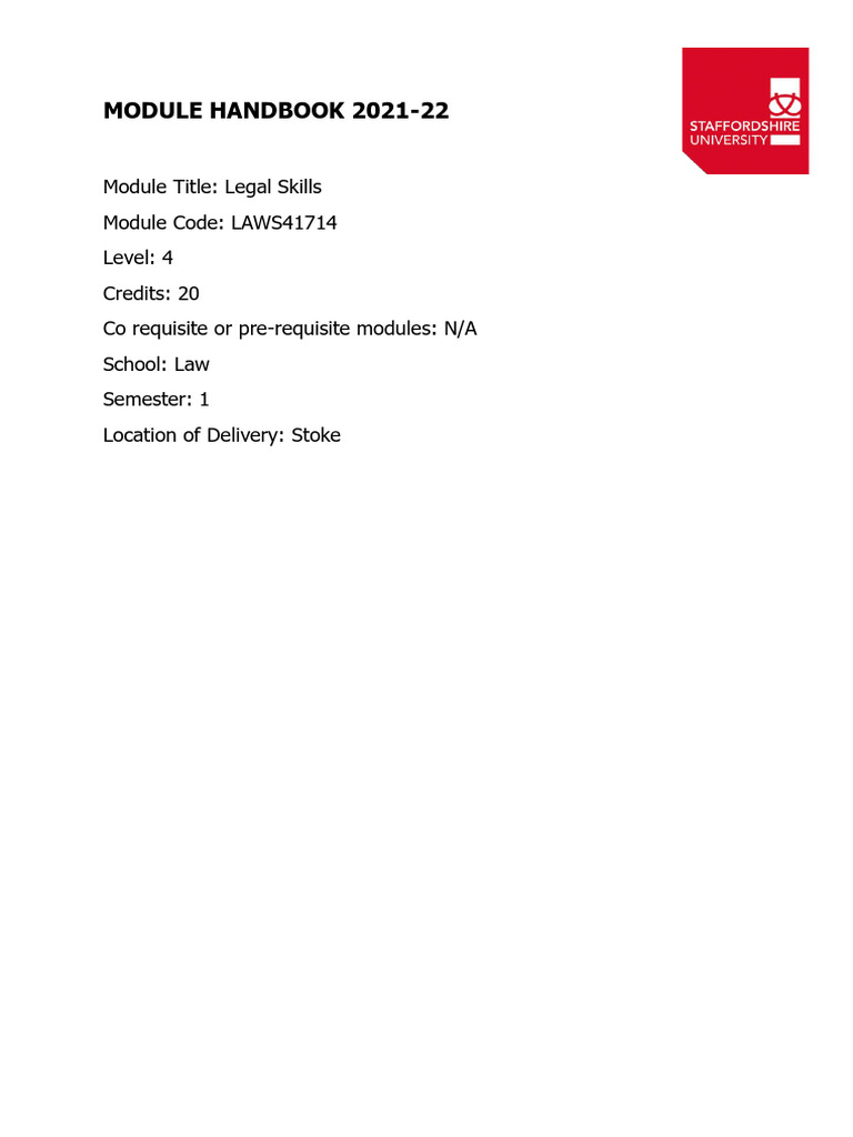 Module Handbook Level 4 Legal Skills 2021-22 | PDF