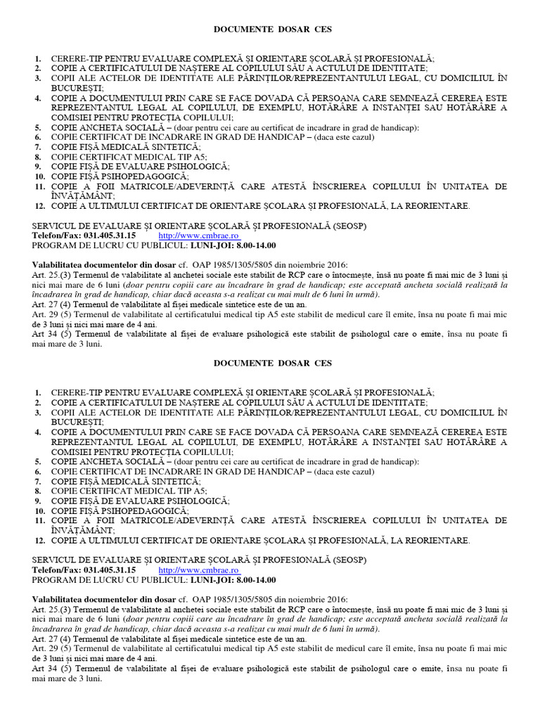Documente Dosar Ces | PDF