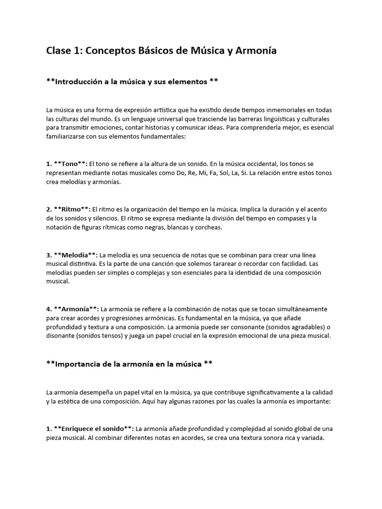 Clase 1 Conceptos Básicos de Música y Armonía | PDF | Armonía | Acorde (Música)