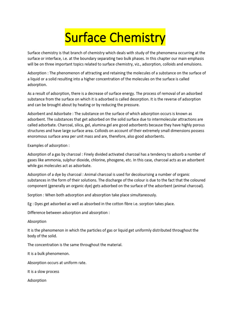 Surface Chemistry NOTES | PDF