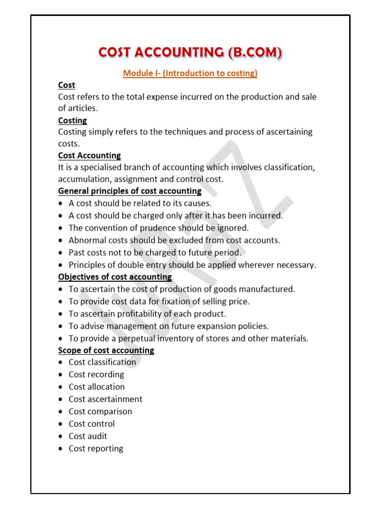 Cost Accounting - Bcom - Module I | PDF