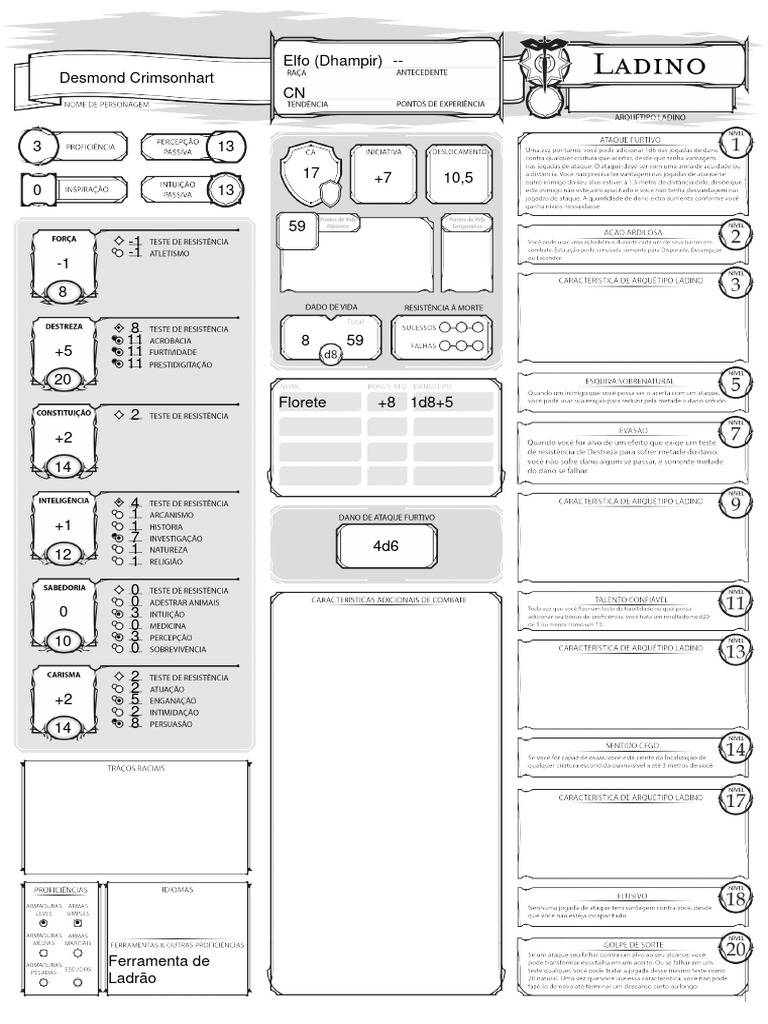DND 5e - Ficha - Ladino - Editável | PDF