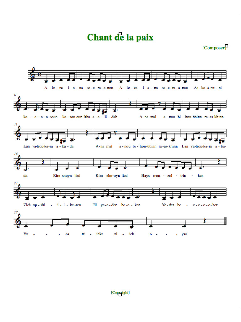 Partition Chant Pour La Paix | PDF