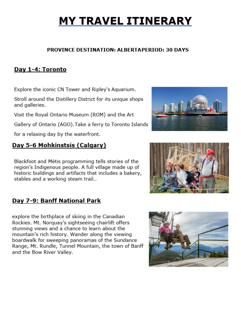 30 Day Travel Itinerary For Fartun | PDF