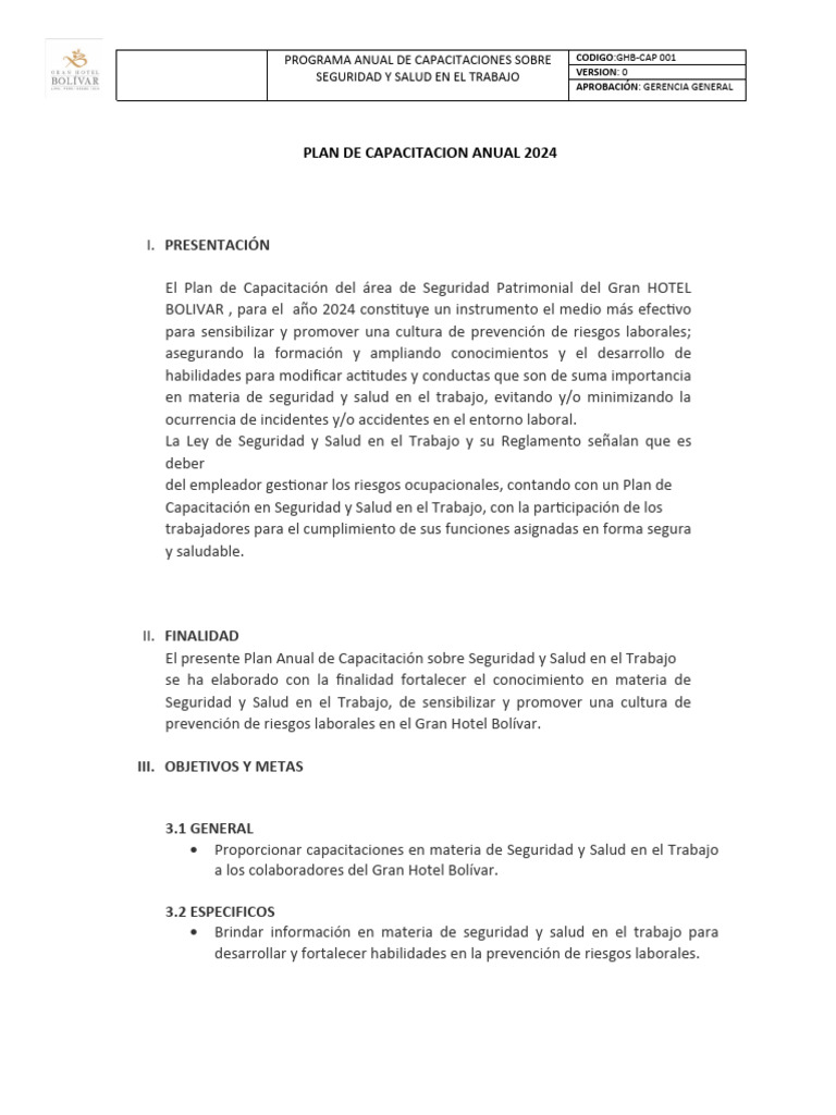 Plan de Capacitacion Anual 2024-2025 | PDF