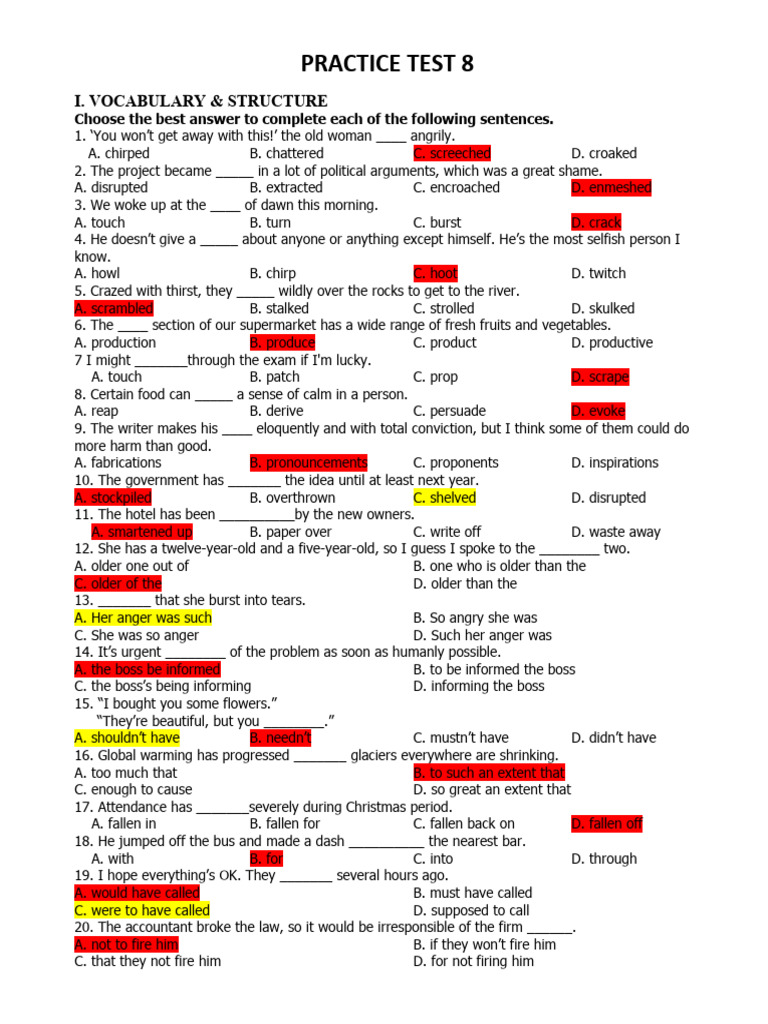 PRACTICE TEST 8 - Bài Làm | PDF