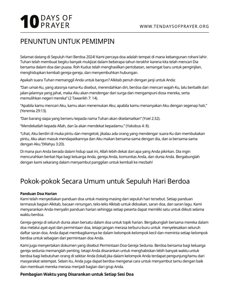 Bahan 10 Hari Berdoa 2024 | PDF