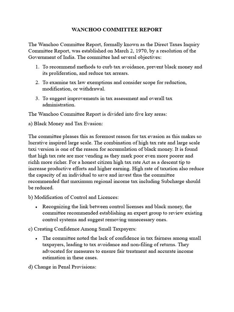 Wanchoo Committee Report | PDF | Finance & Money Management