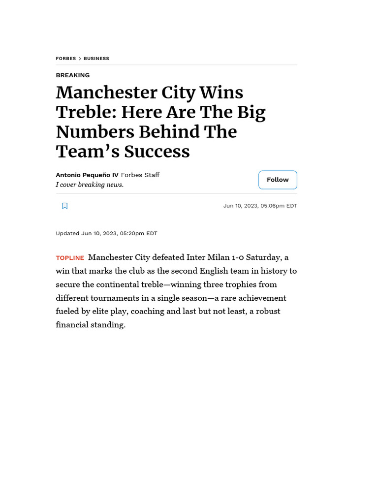(Forbes) Manchester City Wins Treble Here Are The Big Numbers Behind ...