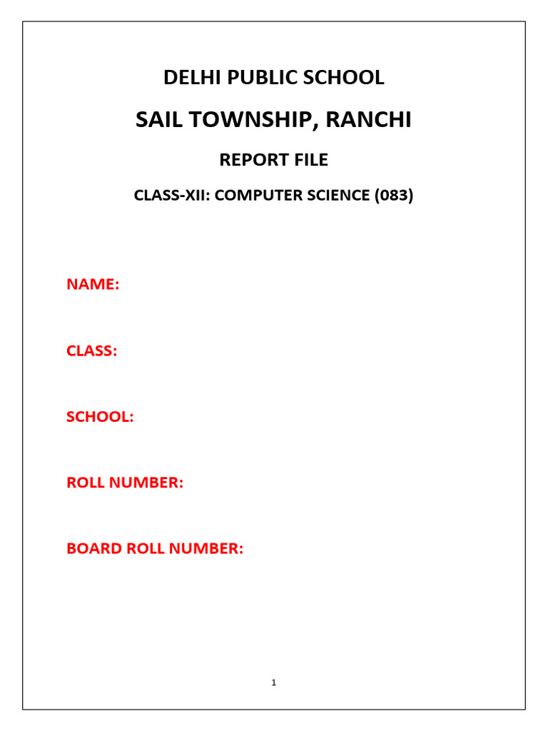 Class-12 Cs (083) Report File Solution | PDF Class-12 Cs (083) Report File Solution | PDF