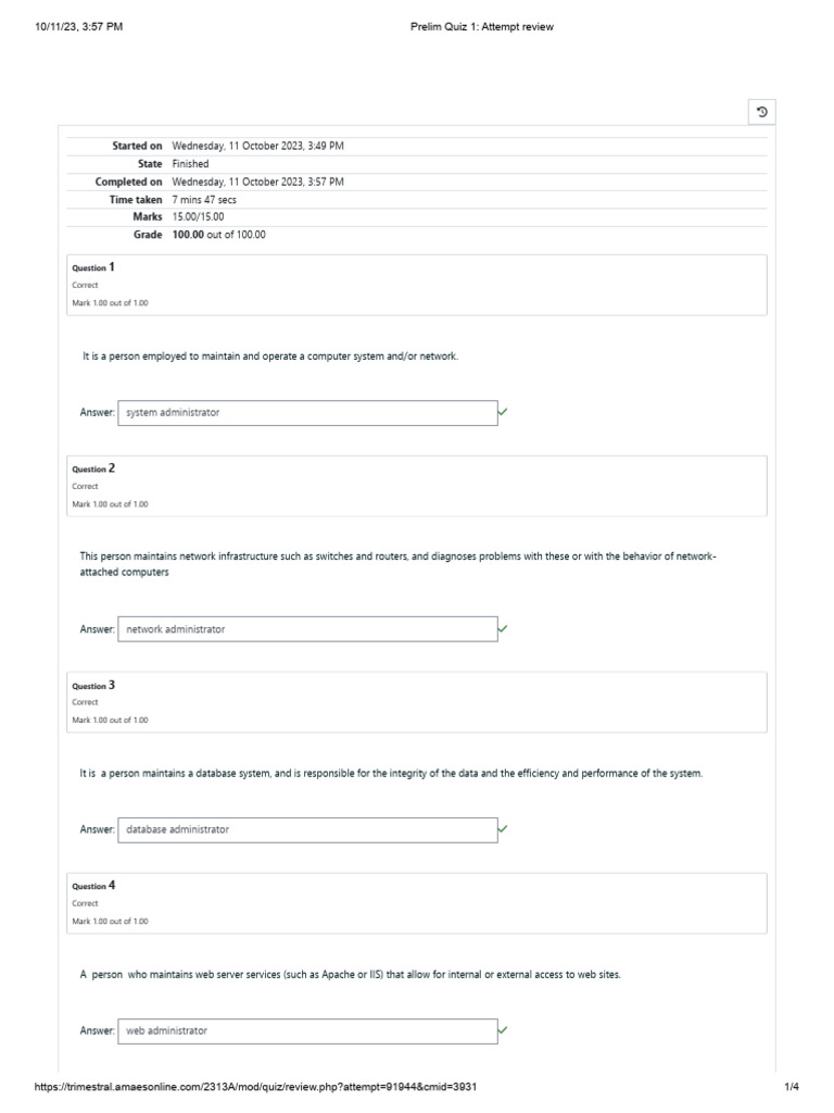 Prelim Quiz 1 - UGRD-IT6307 System Administration and Maintenance | PDF