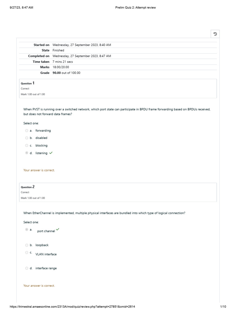 Prelim Quiz 2 - UGRD-IT6300B Data Communications and Networking 3 | PDF | Network Switch ...