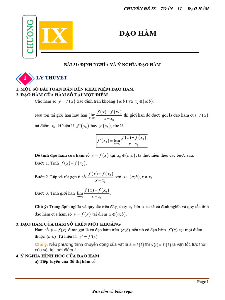 Chuyen de Dao Ham Toan 11 Knttvcs | PDF