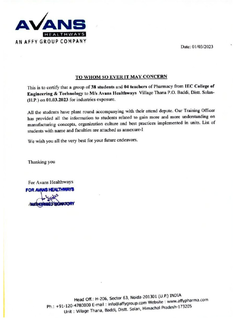 Industrial Visit Certificate | PDF