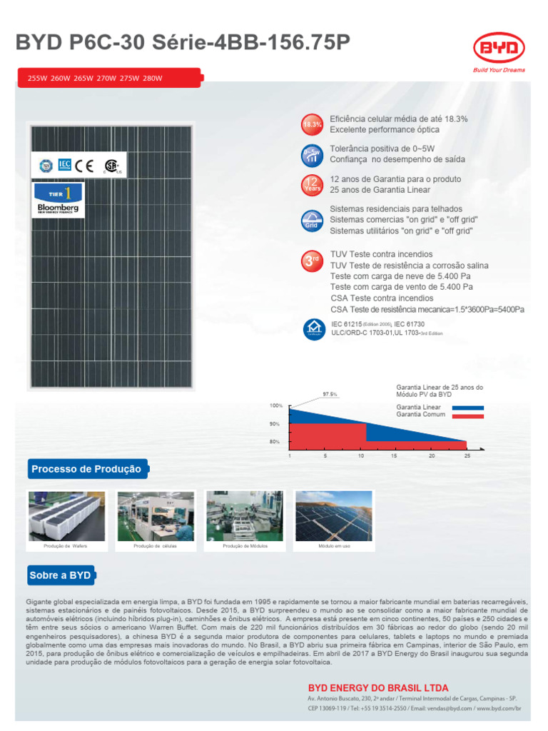 Datasheet Painel Solar 270W BYD | PDF