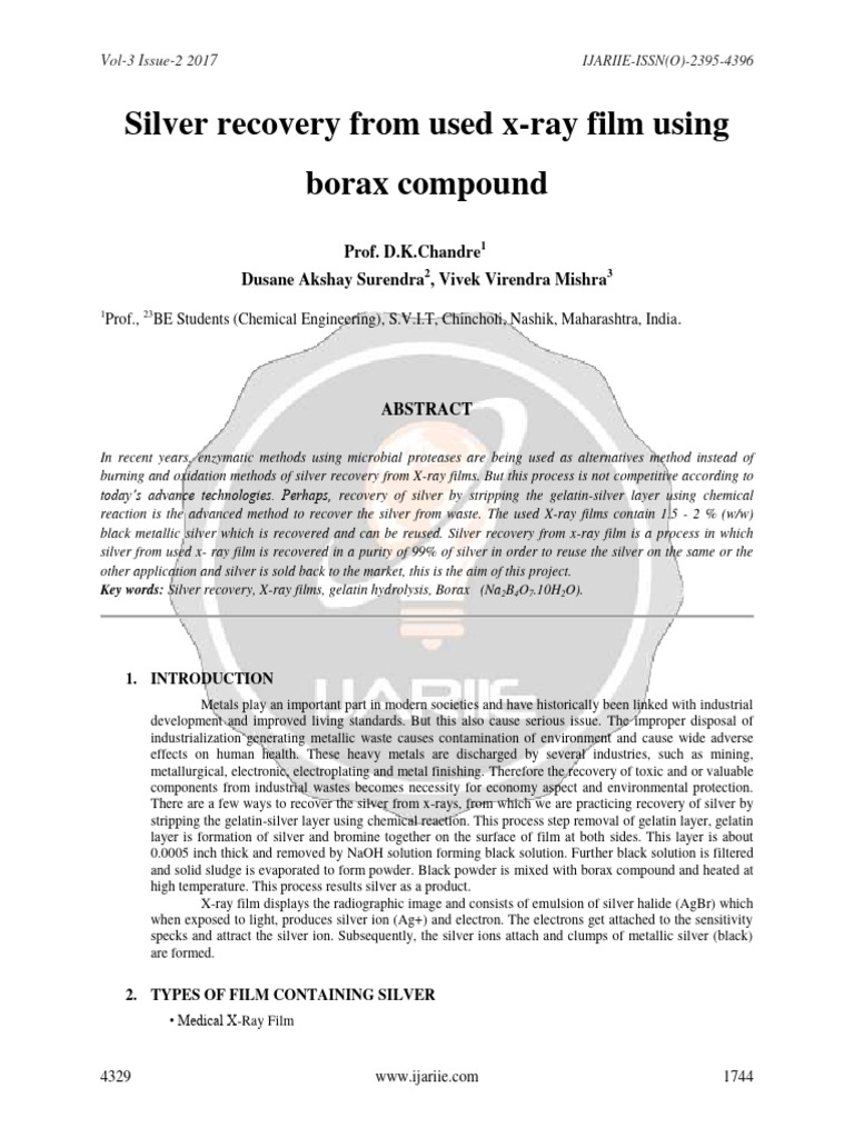Silver Recovery From Used X Ray Film Using Borax Compound Ijariie4329 | PDF