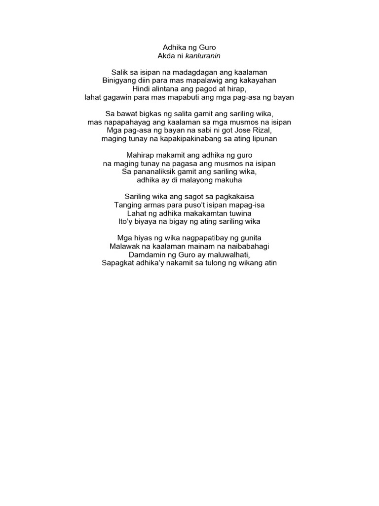 Adhika NG Guro Malayang Tula | PDF
