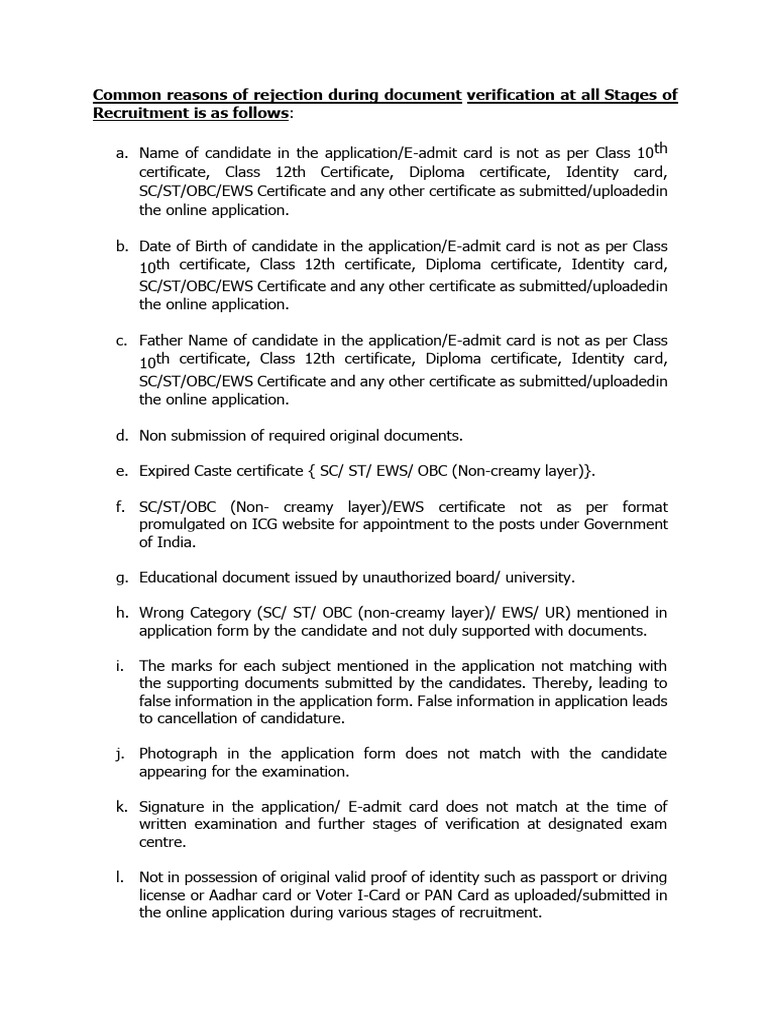 Reason For Rejection | PDF