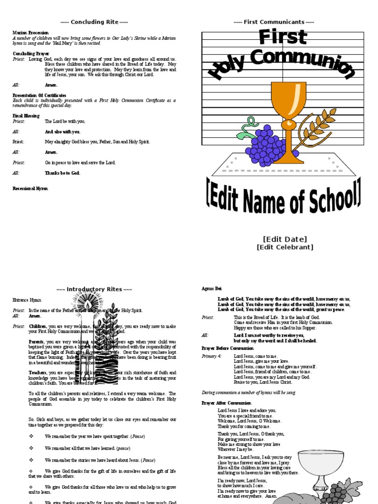 First Holy Communion (A5 Booklet) | Download Free PDF | Mass (Liturgy ...
