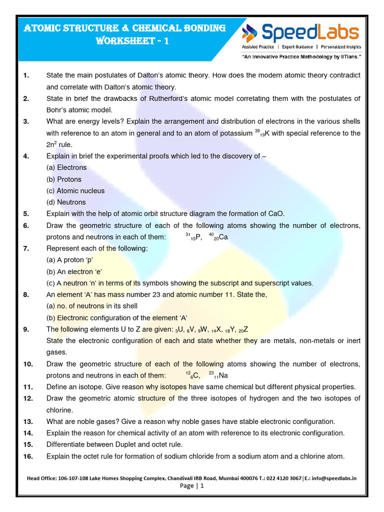 Atomic Structure - Important Qs - Important Questions - ICSE | PDF | Atoms | Electron Configuration