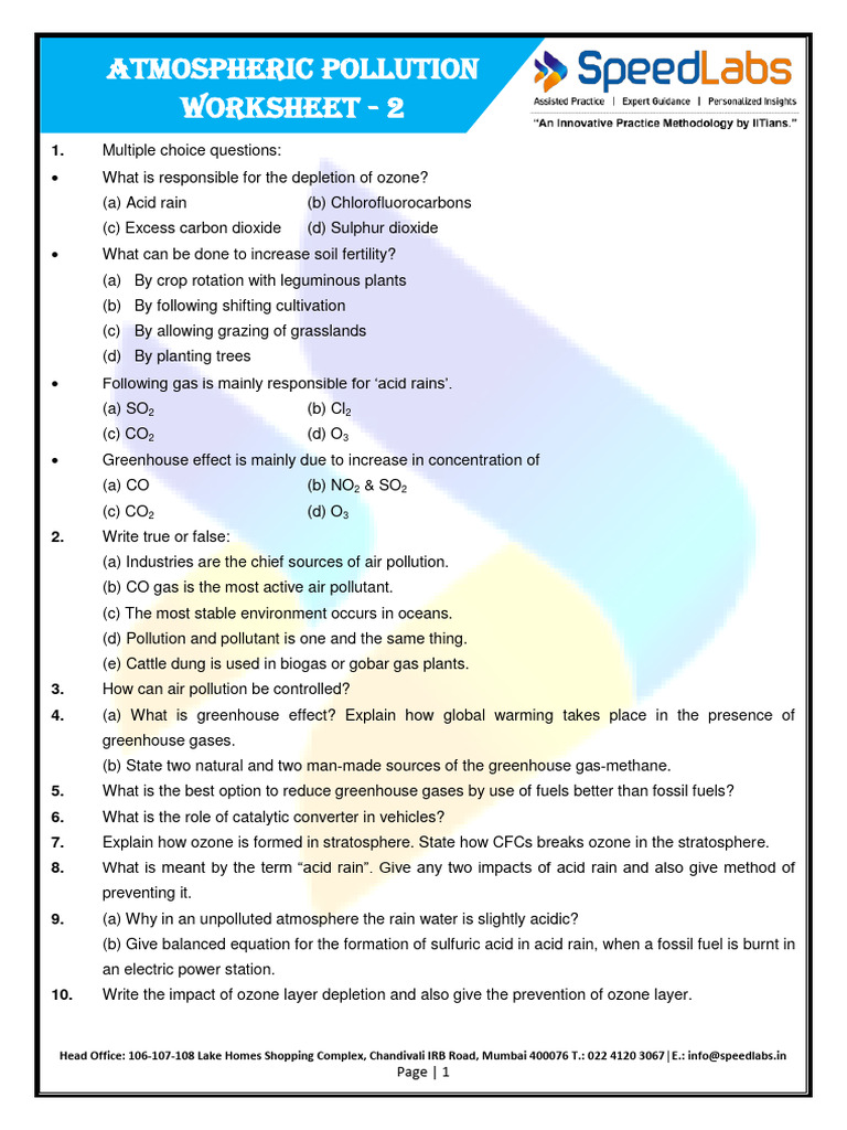Atmospheric-Pollution Important-Qs Important-Questions - ICSE | PDF