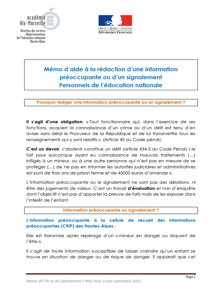 M Mo R Daction Ip Et Signalement Ets Scolaires 2021 2022 20954 | PDF