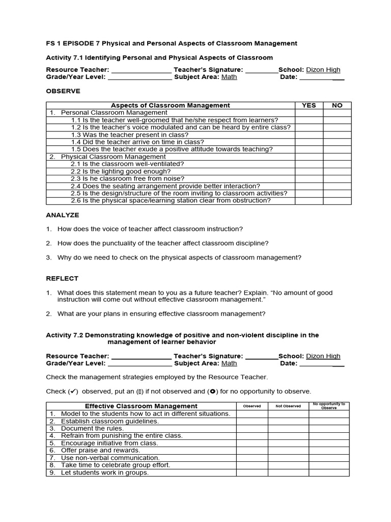 FS1 Episode 7 | PDF | Classroom Management | Teachers