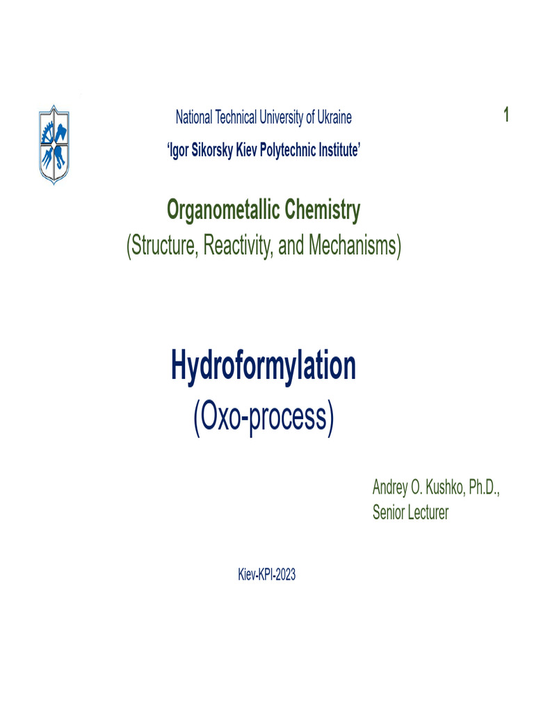 07 Hydroformylation 2023 | PDF | Chemical Process Engineering | Molecules