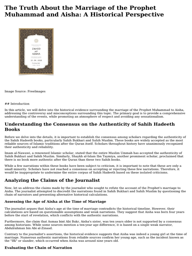 Please Provide The Prophet's Marriage To Aisha | PDF | Muhammad | Hadith