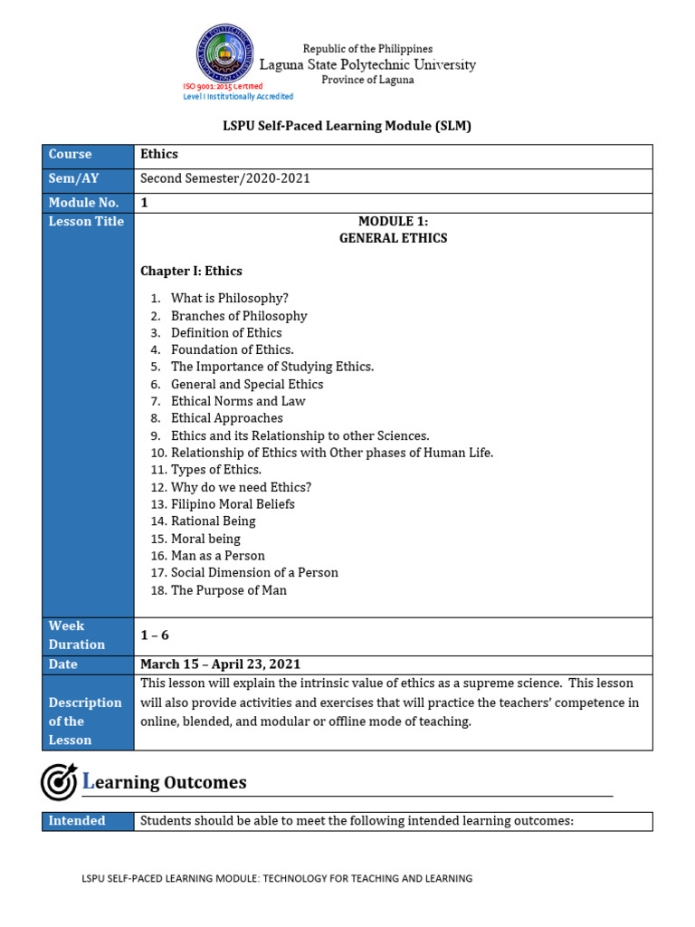 Ethics Module 1 Denate 2ND Sem | PDF