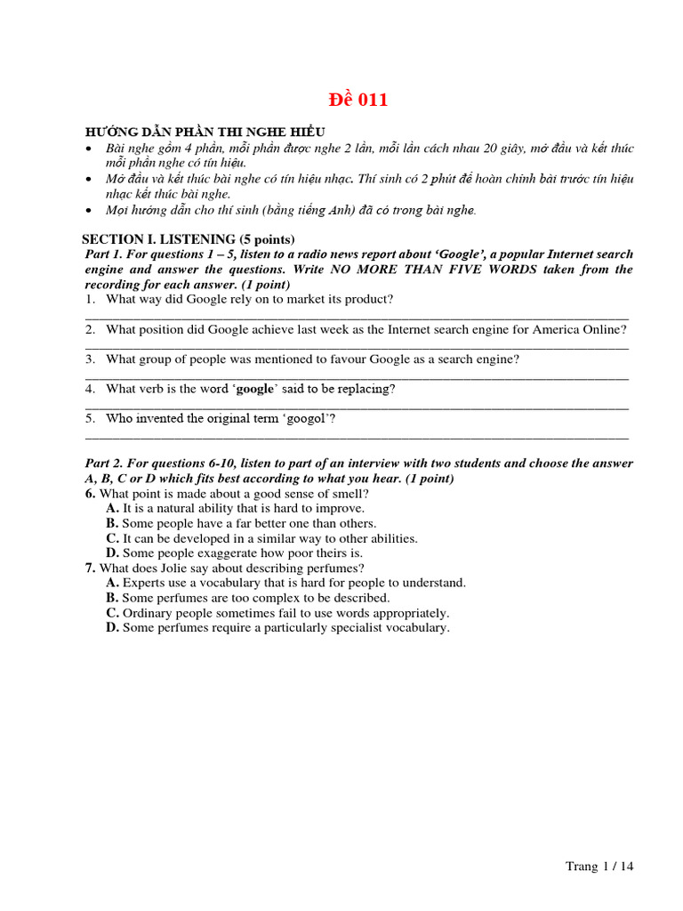 Listening Comprehension Practice Test | PDF